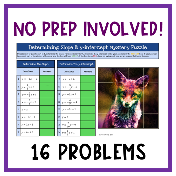 Identifying Slope & y-intercept Activity Digital Pixel Art Mystery ...