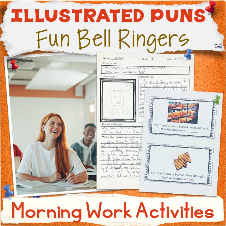 Fun Activities Bell Ringers - Illustrated Puns Morning Work | Made By ...