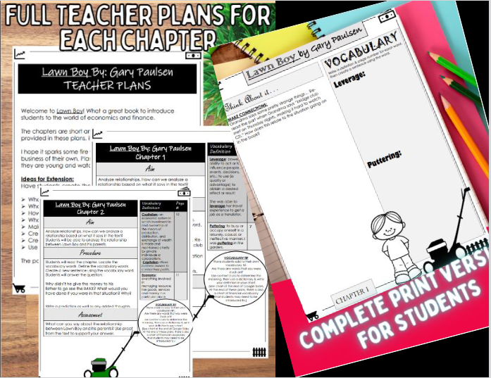 Lawn Boy Novel Study Digital Comprehension Questions Vocabulary ...