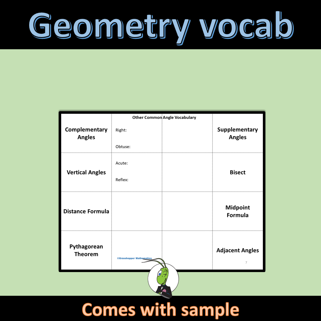 Geometry Angles Vocabulary Folding Graphic Organizer 2 | Distance ...