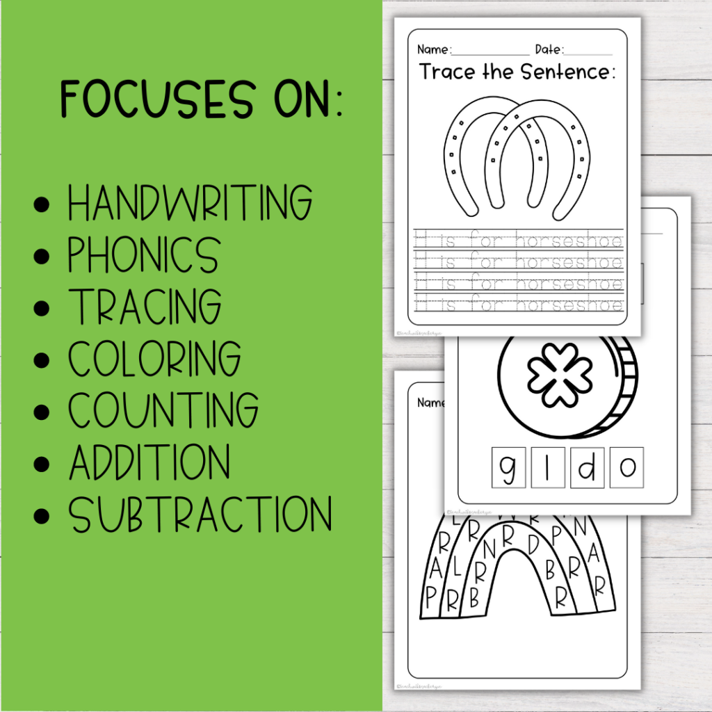 St. Patrick's Day No Prep Worksheets for Preschool and Kindergarten ...