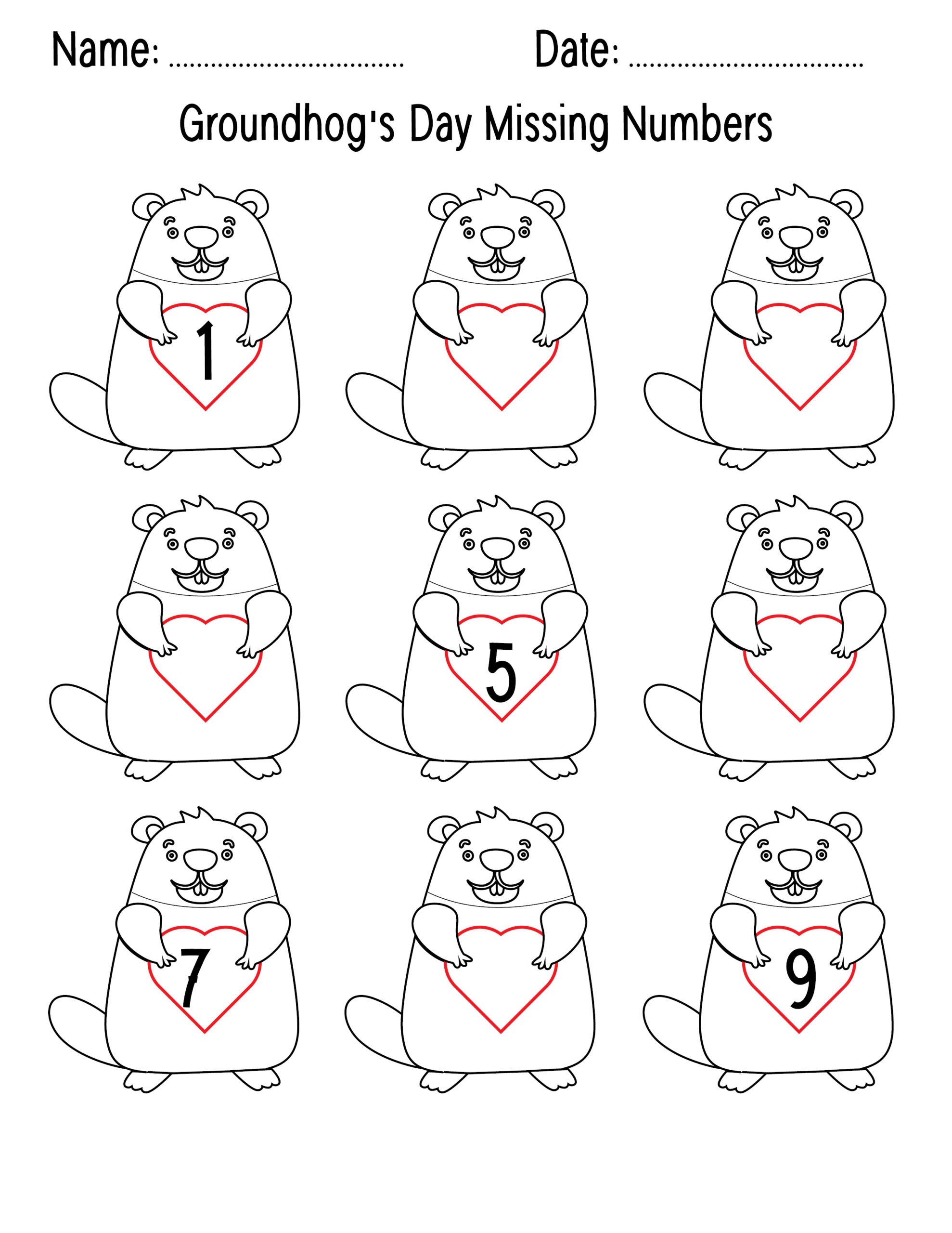 Groundhog's Day Missing Numbers | 100th day of school math pre-k | Made ...