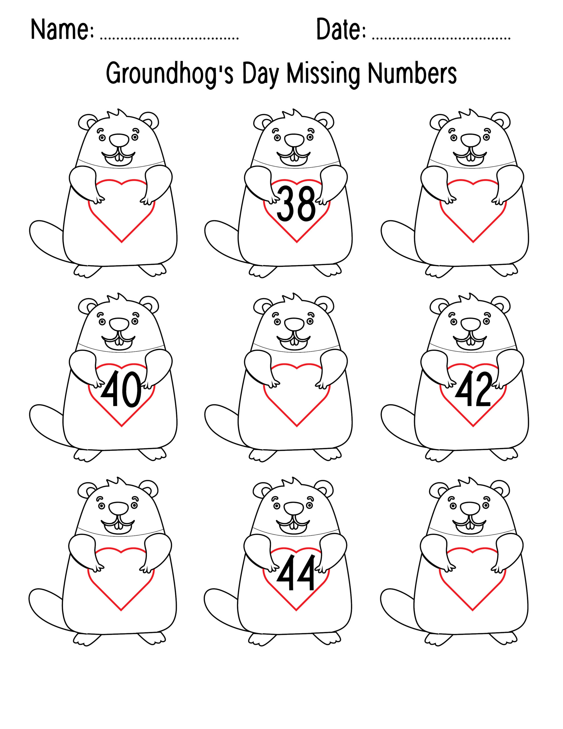 Groundhog's Day Missing Numbers | 100th day of school math pre-k | Made ...