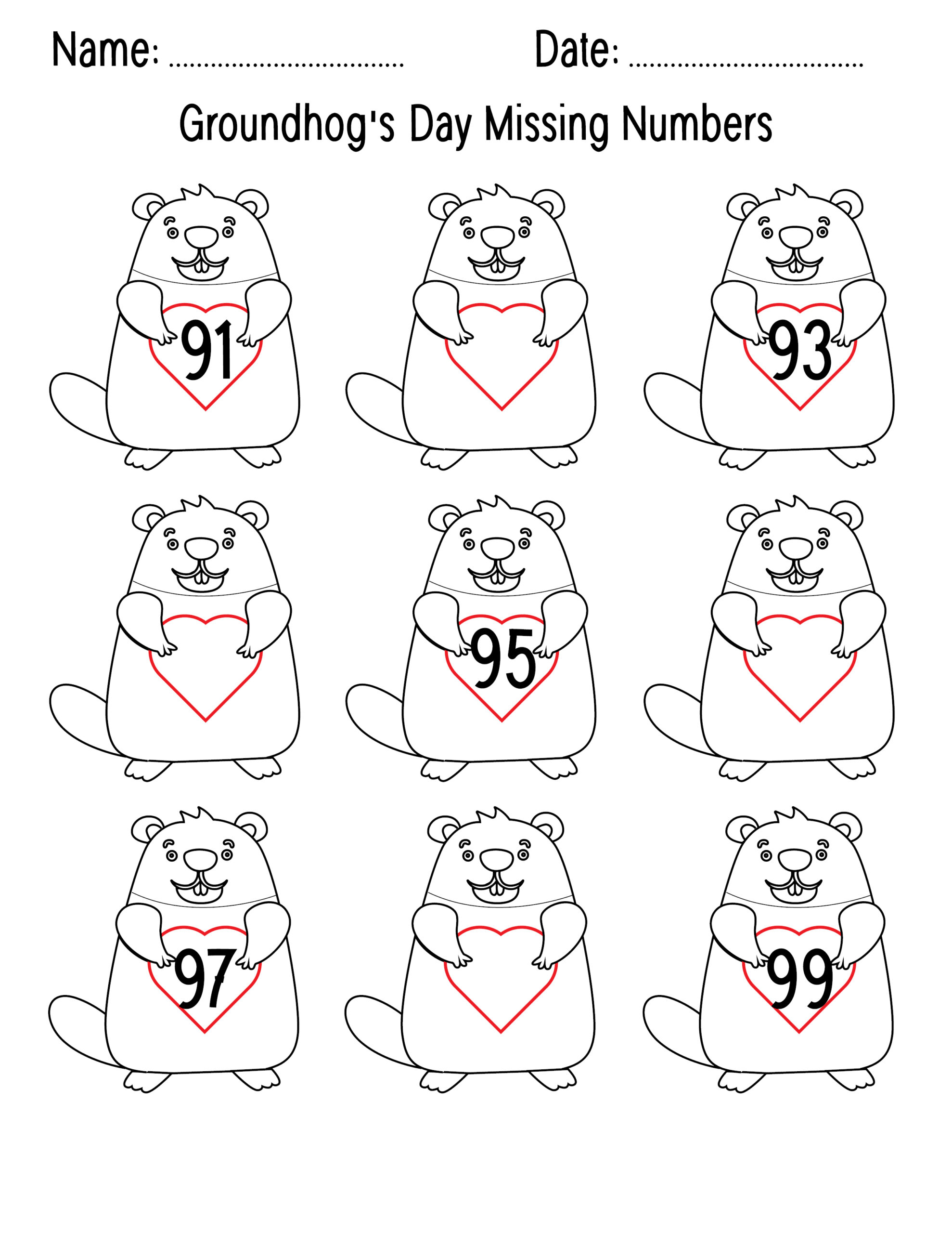 Groundhog's Day Missing Numbers | 100th day of school math pre-k | Made ...