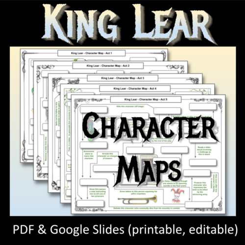 5 Character Maps for KING LEAR (Worksheets, Quizzes, Tests, Review) PDF ...