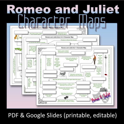 3 Character Maps on ROMEO AND JULIET - (Study Sheets, Tests, Quiz) PDF ...