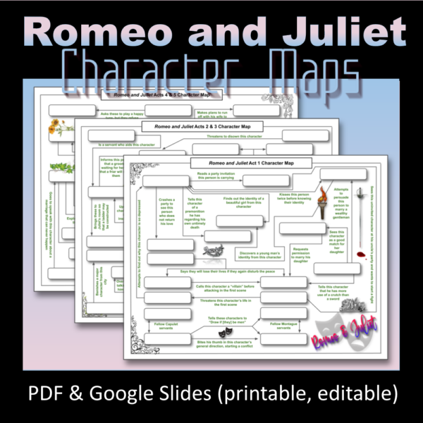 3 Character Maps on ROMEO AND JULIET - (Study Sheets, Tests, Quiz) PDF ...