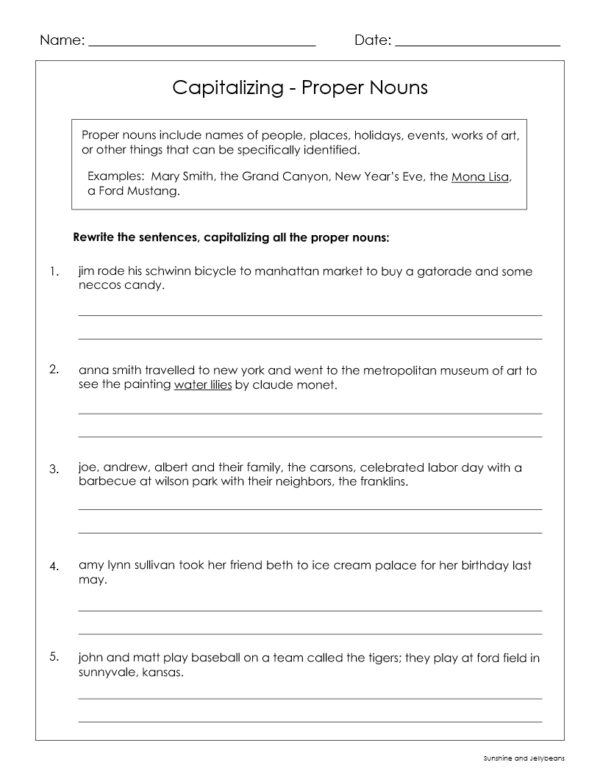 Capitalization of Proper Nouns - 3 practice worksheets - Grades 2-3 - CCSS - Google Drive | Made ...