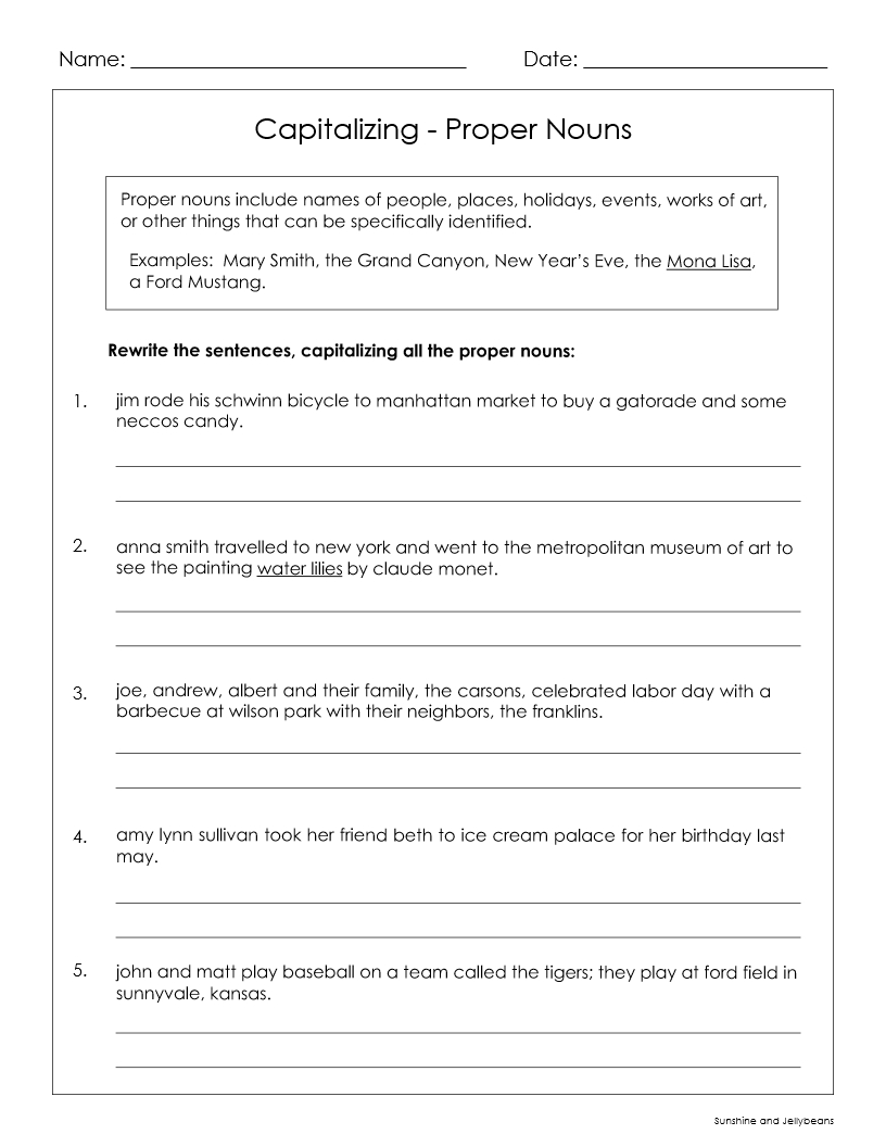 Capitalization of Proper Nouns - 3 practice worksheets - Grades 2-3 ...