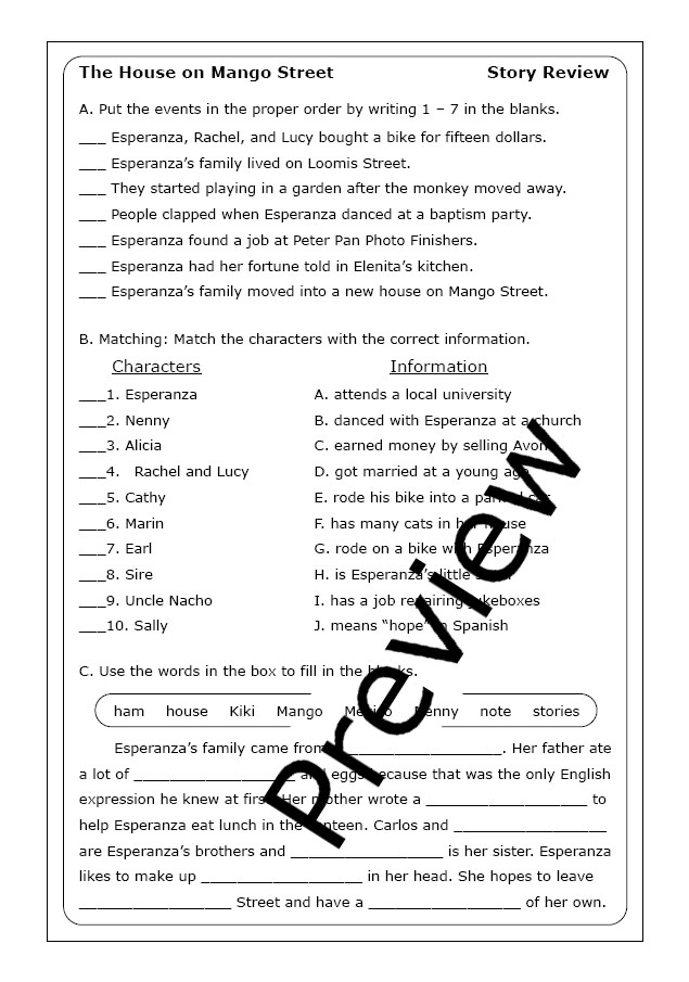Sandra Cisneros "The House on Mango Street" worksheets | Made By Teachers