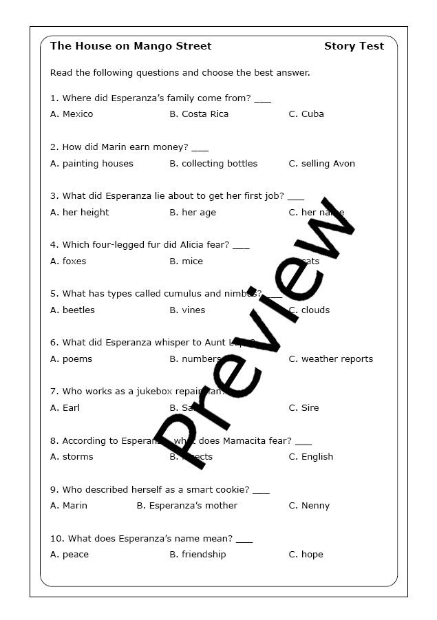 Sandra Cisneros "The House on Mango Street" worksheets | Made By Teachers