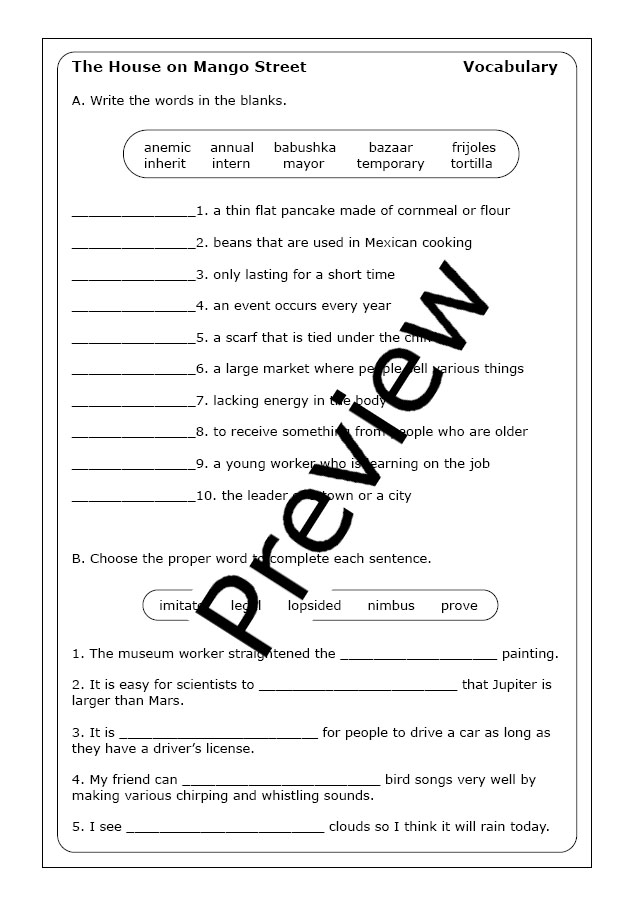 Sandra Cisneros "The House on Mango Street" worksheets | Made By Teachers