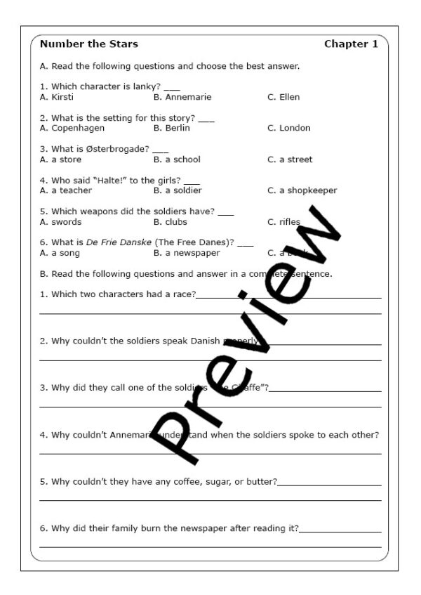Lois Lowry "Number the Stars" worksheets | Made By Teachers