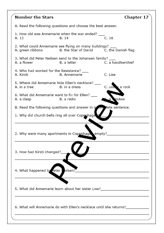 Lois Lowry "Number the Stars" worksheets | Made By Teachers