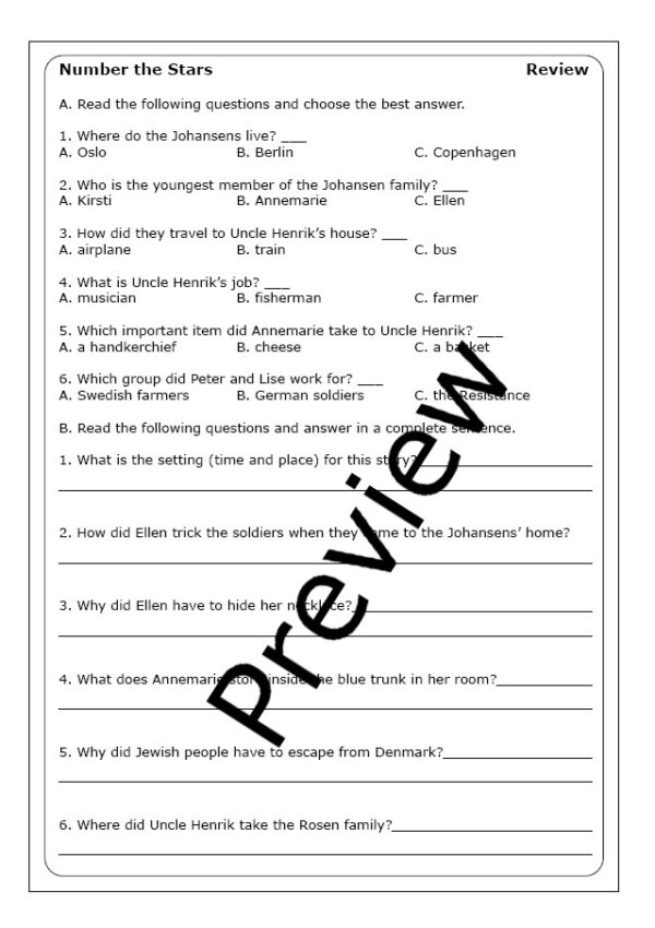 Lois Lowry "Number the Stars" worksheets | Made By Teachers
