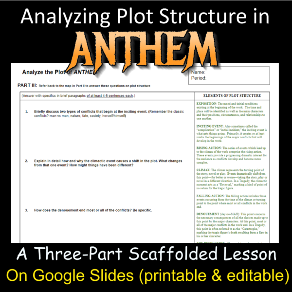 ANTHEM - Mapping & Analyzing Plot Structure (three-part lesson, worksheet) | Made By Teachers