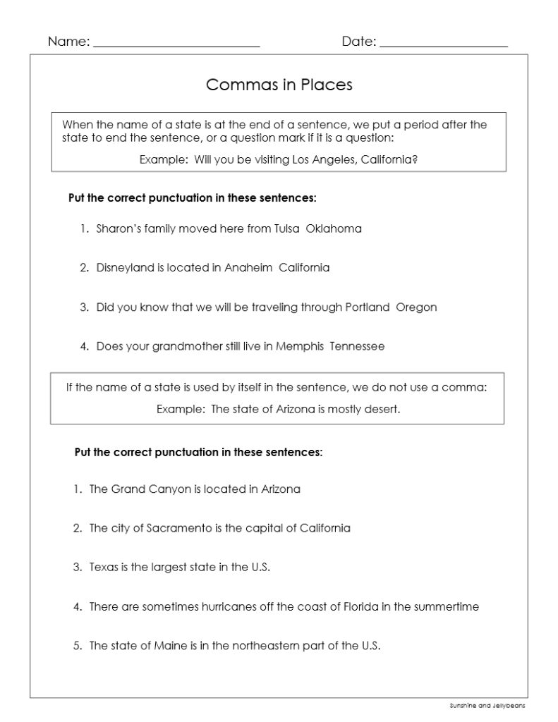 Commas in Dates - Places - Lists - Letters - Grades 2-3-4 - 7 ...