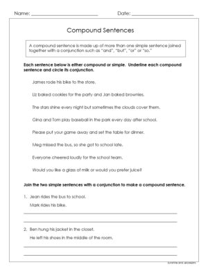 Compound Sentences and Conjunctions - 4 worksheets - Grades 1-2 - CCSS ...