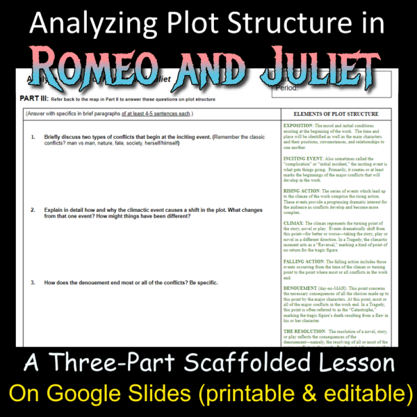 ROMEO AND JULIET: Mapping & Analyzing Plot Structure (3-Part Lesson) NO ...