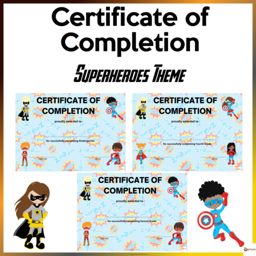 End of Year, Certificate of Completion and Promotion Superheroes Theme ...