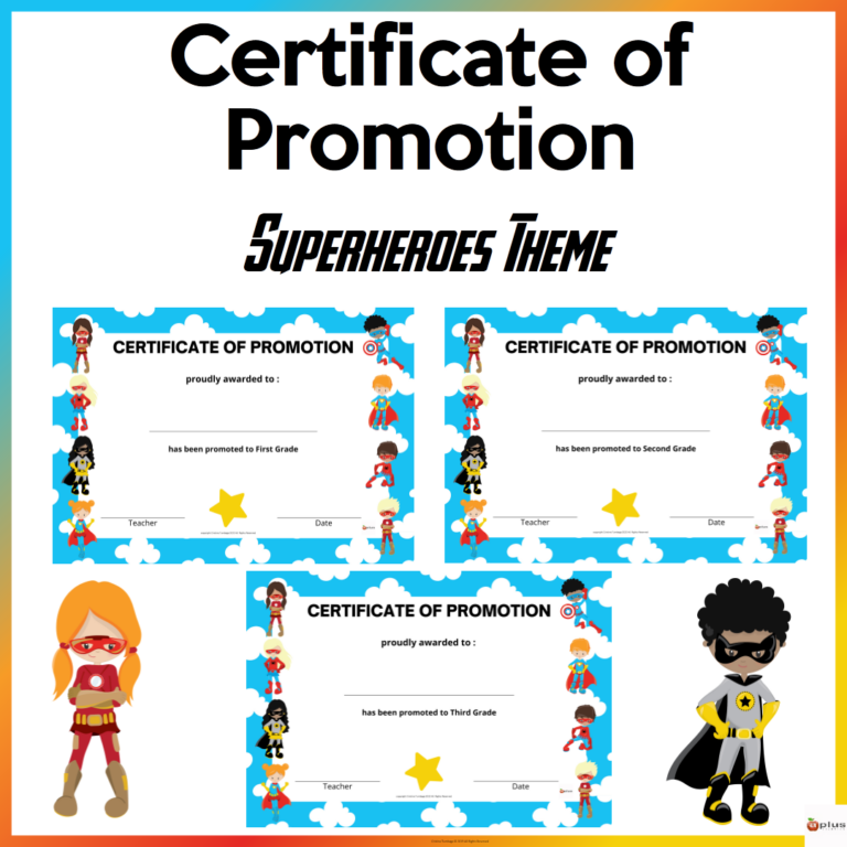 End of Year, Certificate of Completion and Promotion Superheroes Theme ...