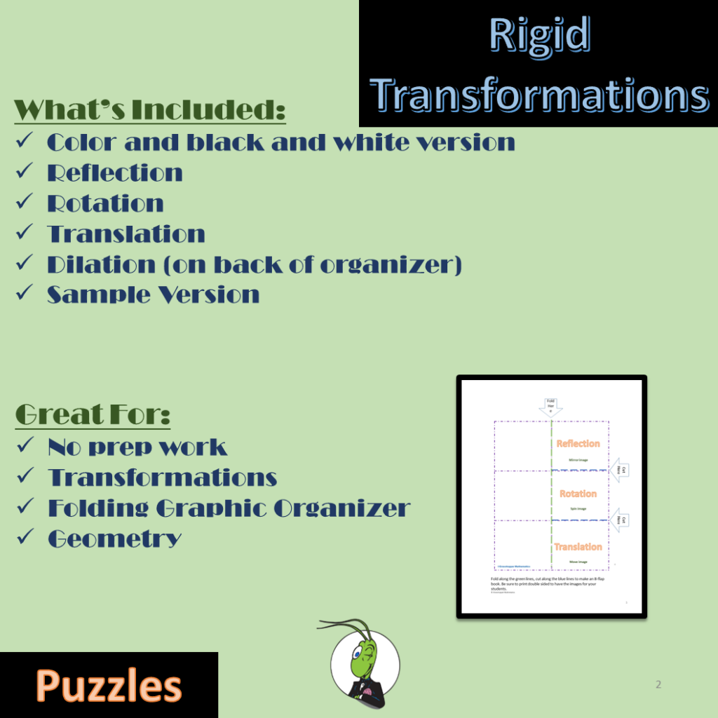 Rigid Transformations Graphic Organizers Rotations, Reflections and ...
