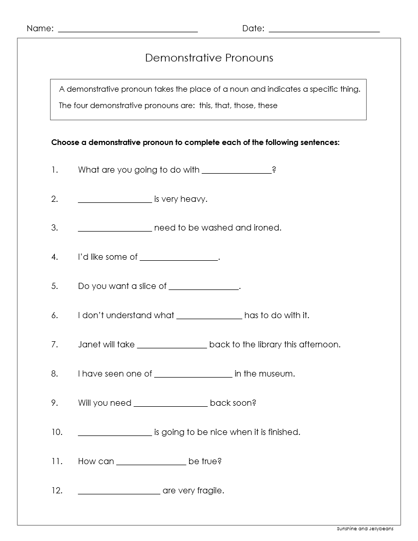 Demonstrative and Interrogative Pronouns - Grades 4-5-6 - Practice ...