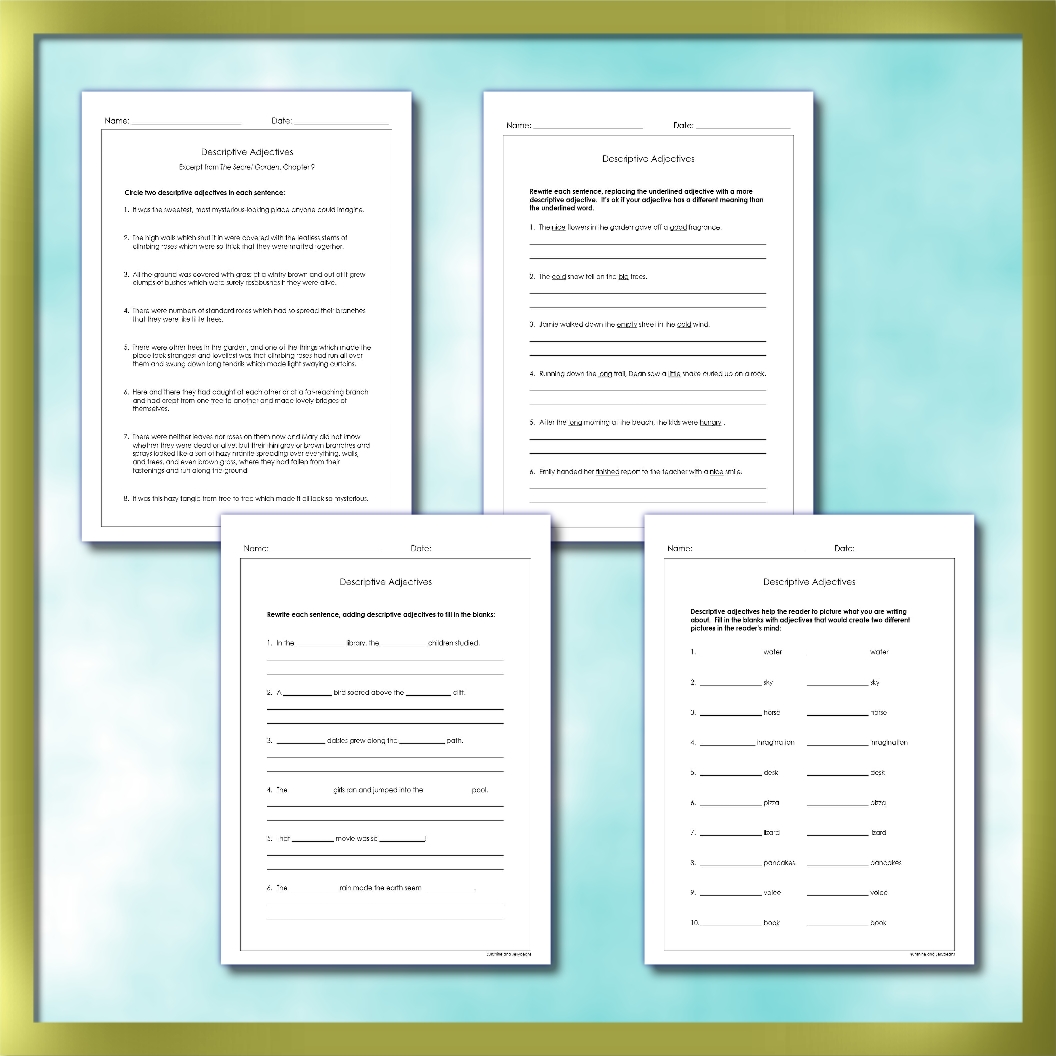 Descriptive Adjectives - Recognizing and Writing - 4 Worksheets ...