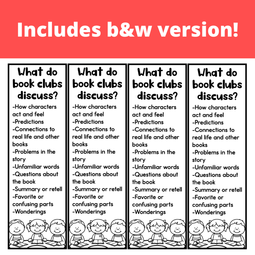 Bookmark for Book Clubs and Literature Circles - Reading Discussion ...