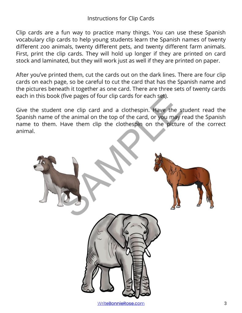 Spanish Vocabulary Clip Cards, Vol. 1: Animals | Made By Teachers