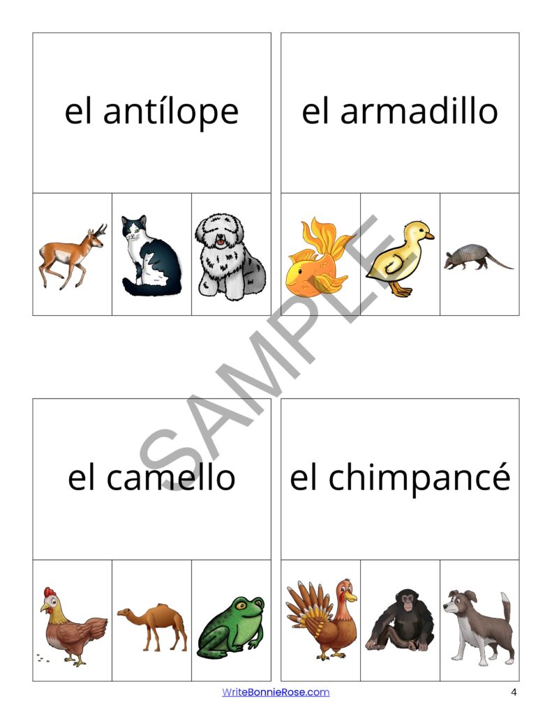 Spanish Vocabulary Clip Cards, Vol. 1: Animals | Made By Teachers