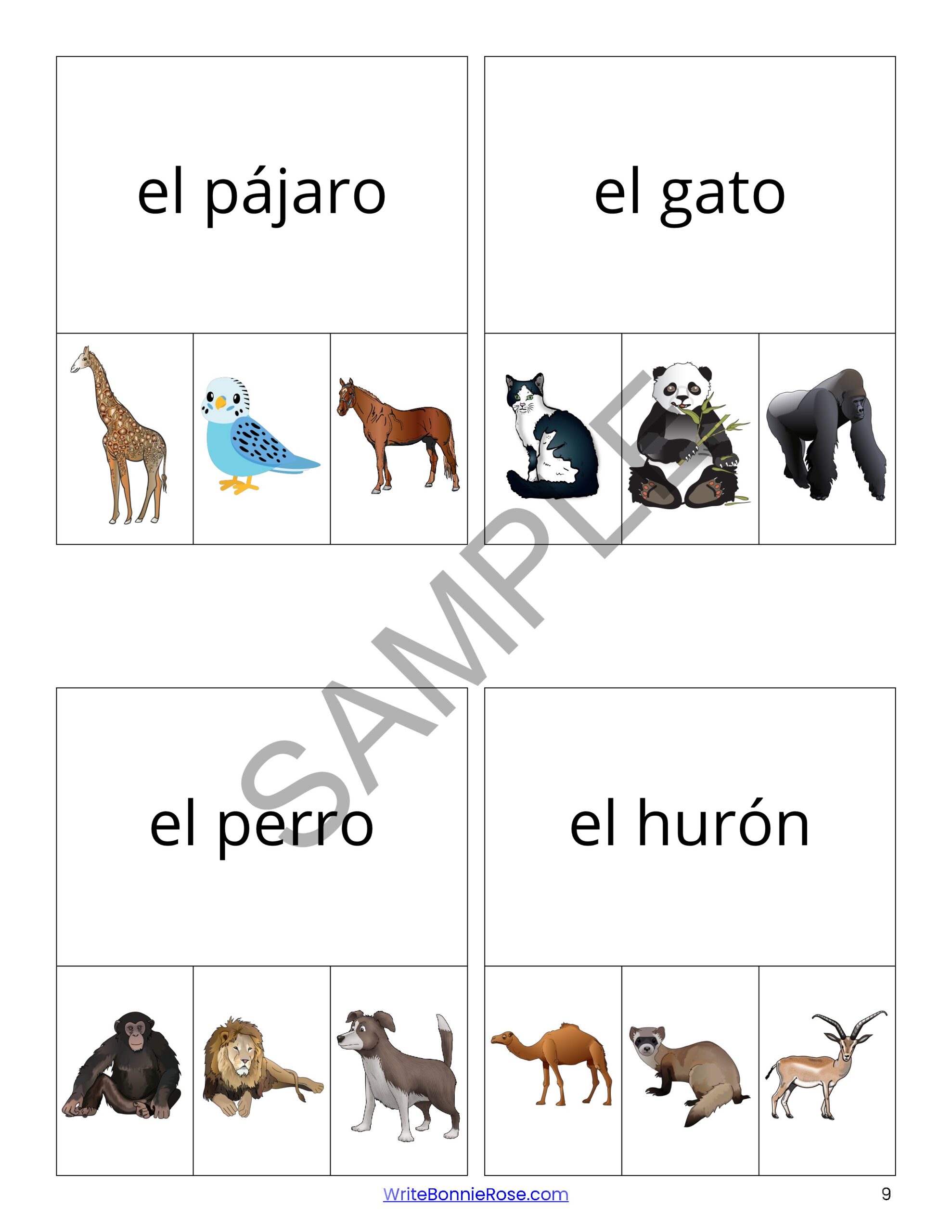 Spanish Vocabulary Clip Cards, Vol. 1: Animals | Made By Teachers