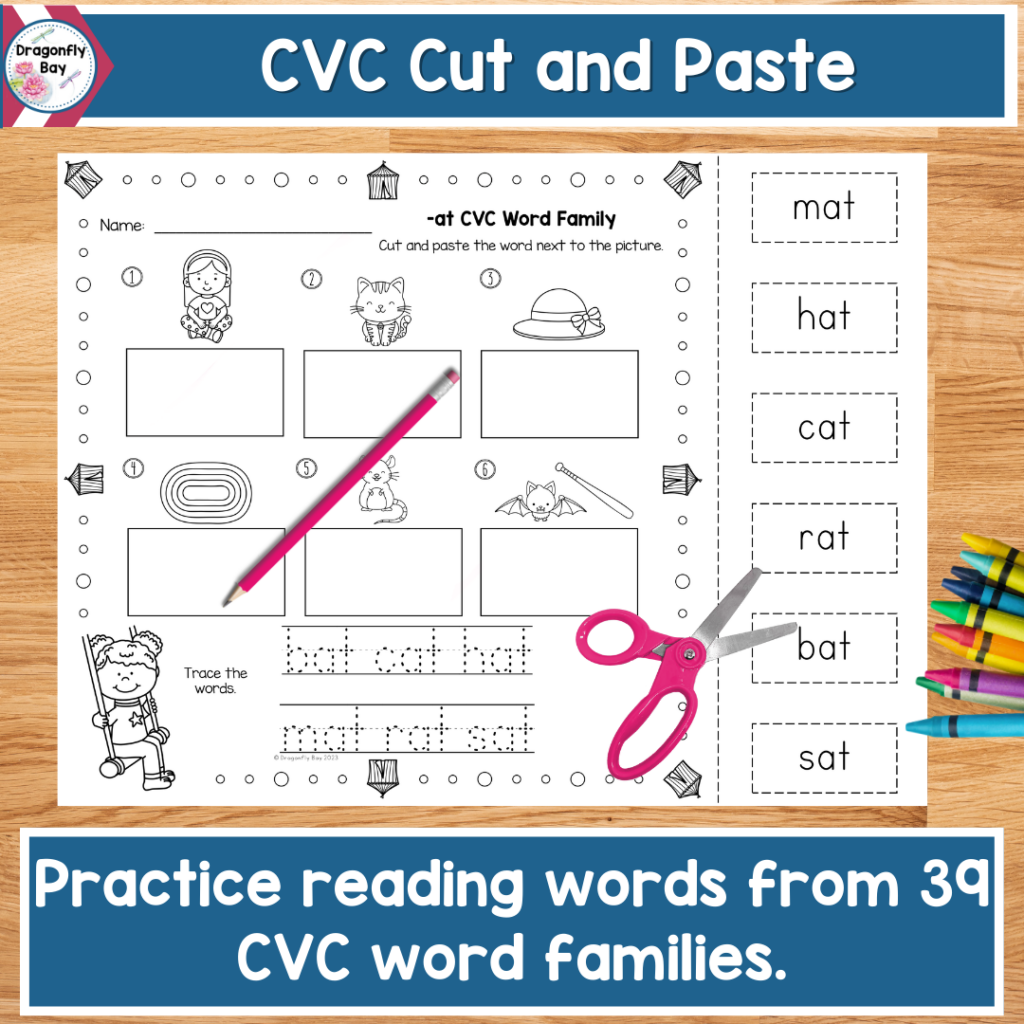 CVC Read Cut and Paste Phonics Printable Worksheets | Made By Teachers