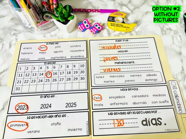 Morning Calendar Folder in Spanish | Calendario Matutino en Carpeta ...