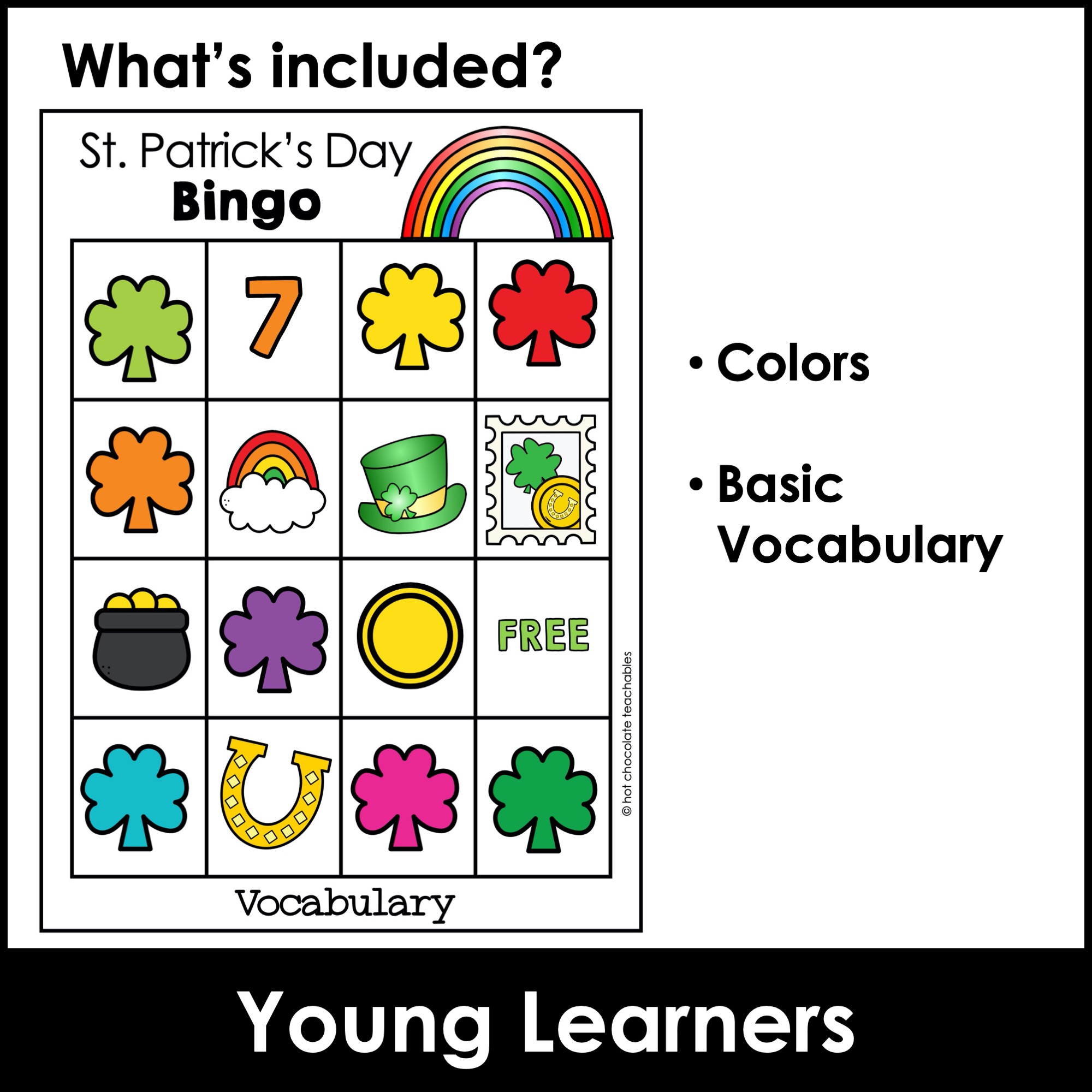 St. Patrick's Day Basic Vocabulary & Colors BINGO for ESL | Made By ...