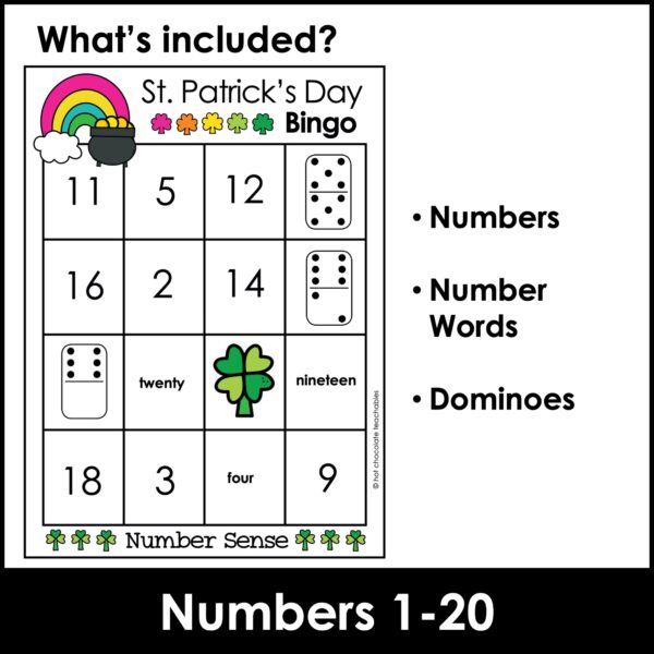 St. Patrick's Day Number Fluency Bingo from 1-20 | Numerals, Number ...