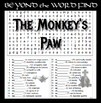 THE MONKEY'S PAW - Prereading Vocabulary Puzzle, Quiz, Review - NO PREP ...