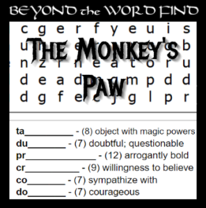 THE MONKEY'S PAW - Prereading Vocabulary Puzzle, Quiz, Review - NO PREP ...