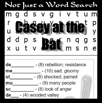 CASEY AT THE BAT Prereading Vocabulary Puzzle Quiz, Review, Worksheet ...
