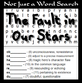 THE FAULT IN OUR STARS - Prereading Vocabulary Puzzle, Quiz, Worksheet ...