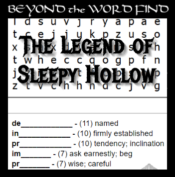 THE LEGEND OF SLEEPY HOLLOW - Prereading Vocabulary Puzzle, Quiz - NO ...