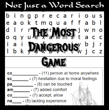 THE MOST DANGEROUS GAME - Prereading Vocabulary Puzzle, Quiz - NO PREP ...