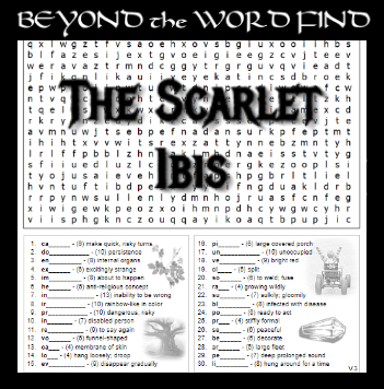 THE SCARLET IBIS Prereading Vocabulary Puzzle, Quiz, Worksheet, Test ...
