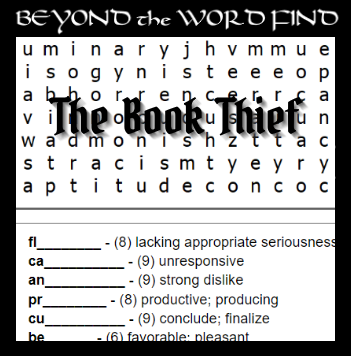 THE BOOK THIEF Prereading Vocabulary Puzzle Worksheet, Quiz, Worksheet ...