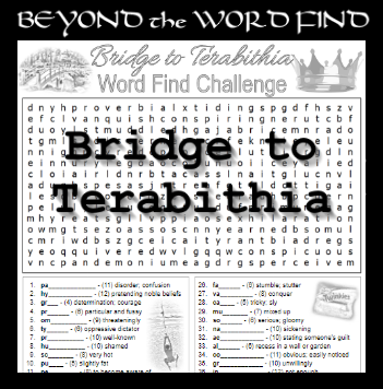 BRIDGE TO TERABITHIA - Prereading Vocabulary Puzzle Worksheet, Quiz ...