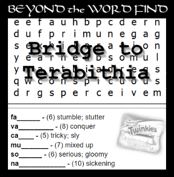 BRIDGE TO TERABITHIA - Prereading Vocabulary Puzzle Worksheet, Quiz ...