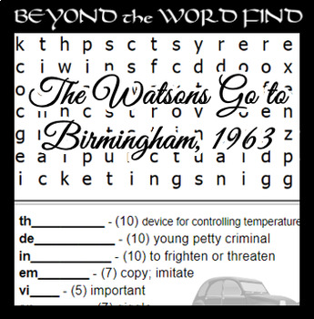 THE WATSONS GO TO BIRMINGHAM, 1963 Prereading Vocabulary Puzzle, Quiz ...