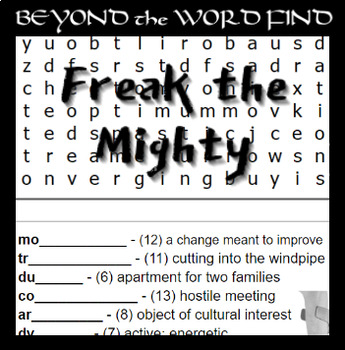 FREAK THE MIGHTY Prereading Vocabulary, Quiz, Worksheet, Test, Review ...