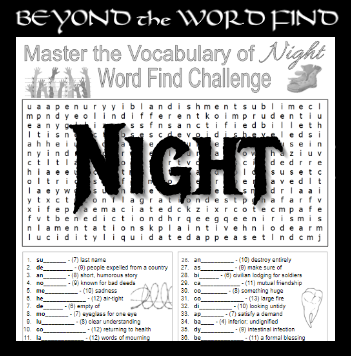 NIGHT - Prereading Vocabulary Activity, Quiz, Worksheet, Test, Review ...