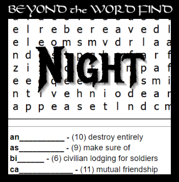 NIGHT - Prereading Vocabulary Activity, Quiz, Worksheet, Test, Review ...
